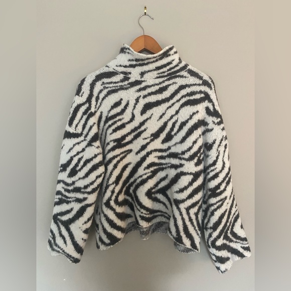 H&M | Sweaters | Hm Fuzzy Zebra Print Wide Arm Sweater | Poshmark